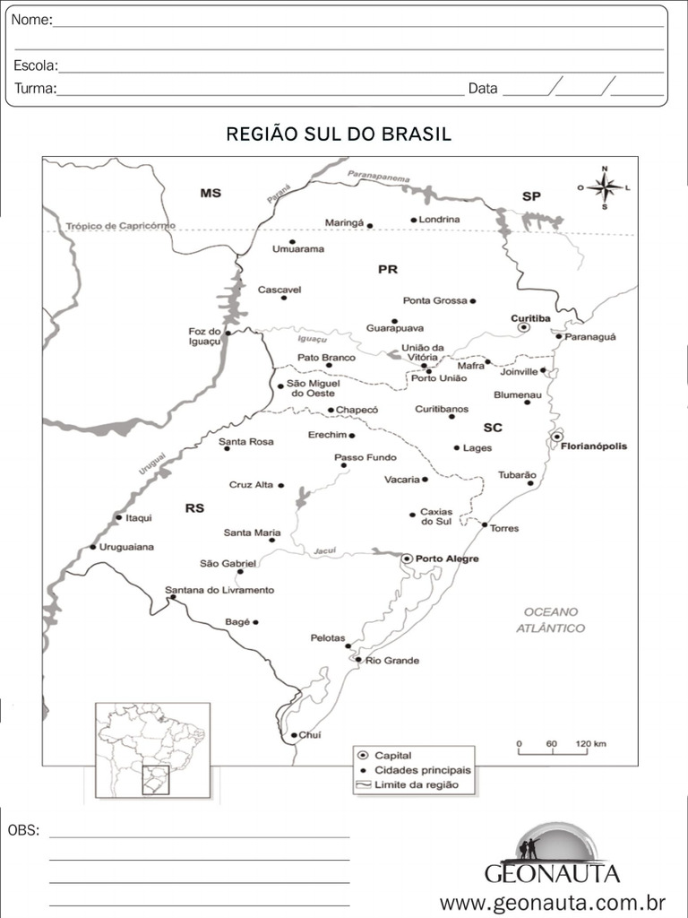 Mapa Regiao Sul Brasil Geonauta | PDF