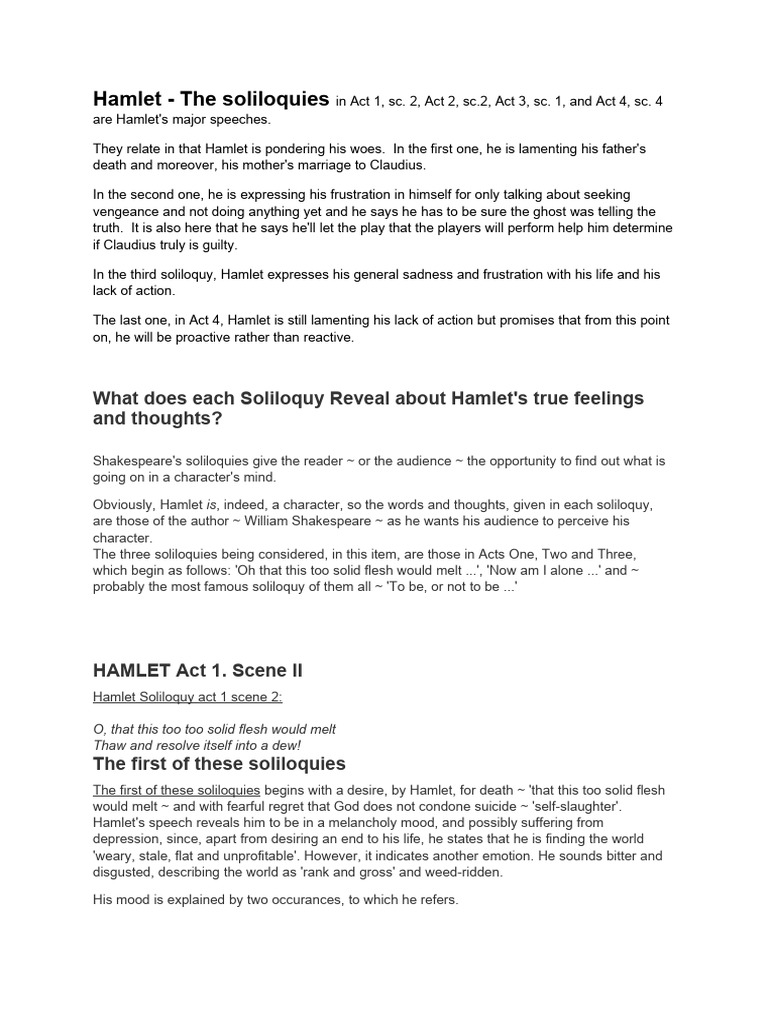 Hamlet - The Soliloquies Notes | PDF | Hamlet