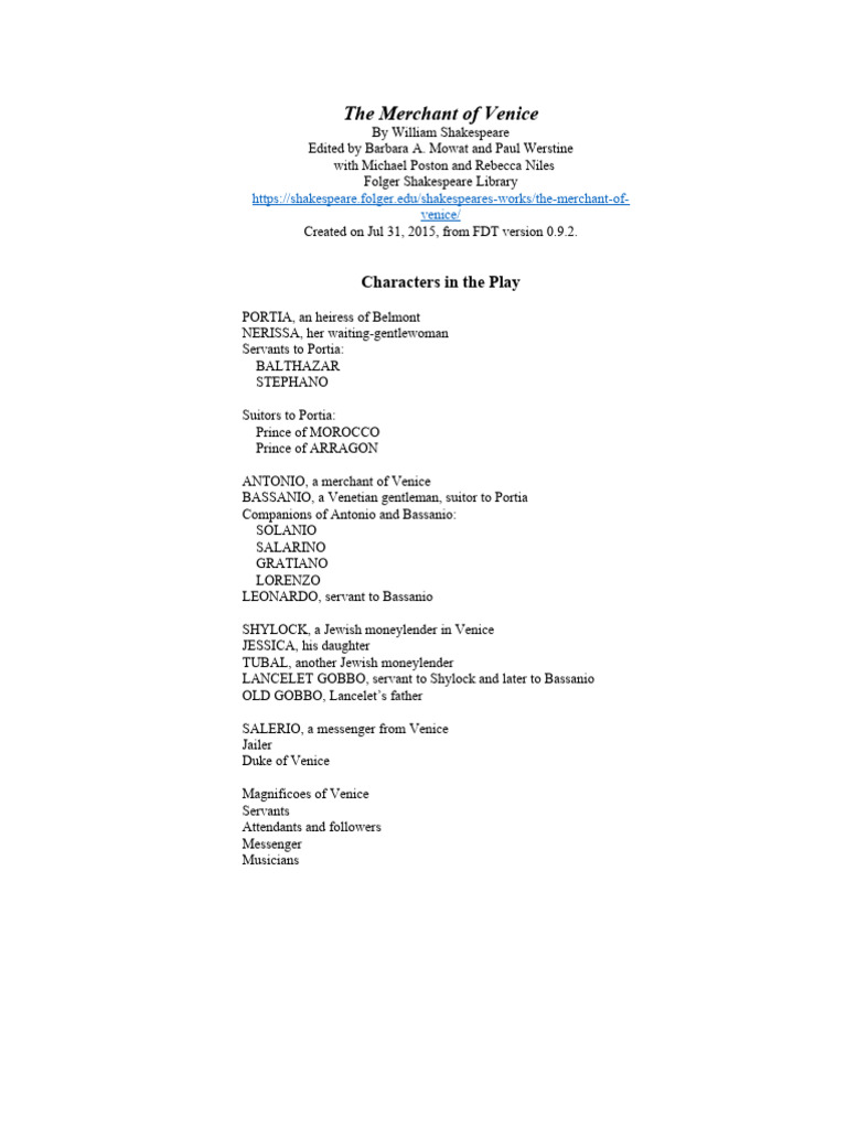 Characters in The Merchant of Venice | PDF | The Merchant Of Venice