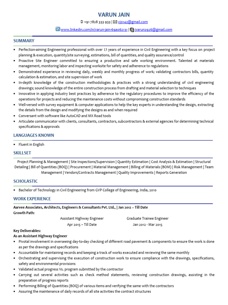 Varun Jain CV | PDF | Engineering | Specification (Technical Standard)