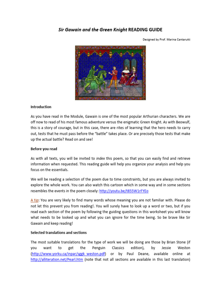 Sir Gawain and The Green Knight READING GUIDE | PDF | Green Knight
