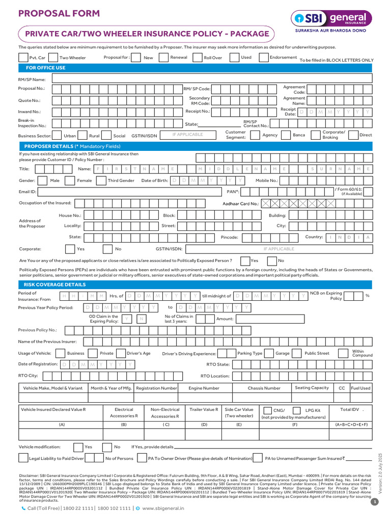 Private Car/Two Wheeler Insurance Policy - Package: D Dmmy Y Y Y | PDF ...
