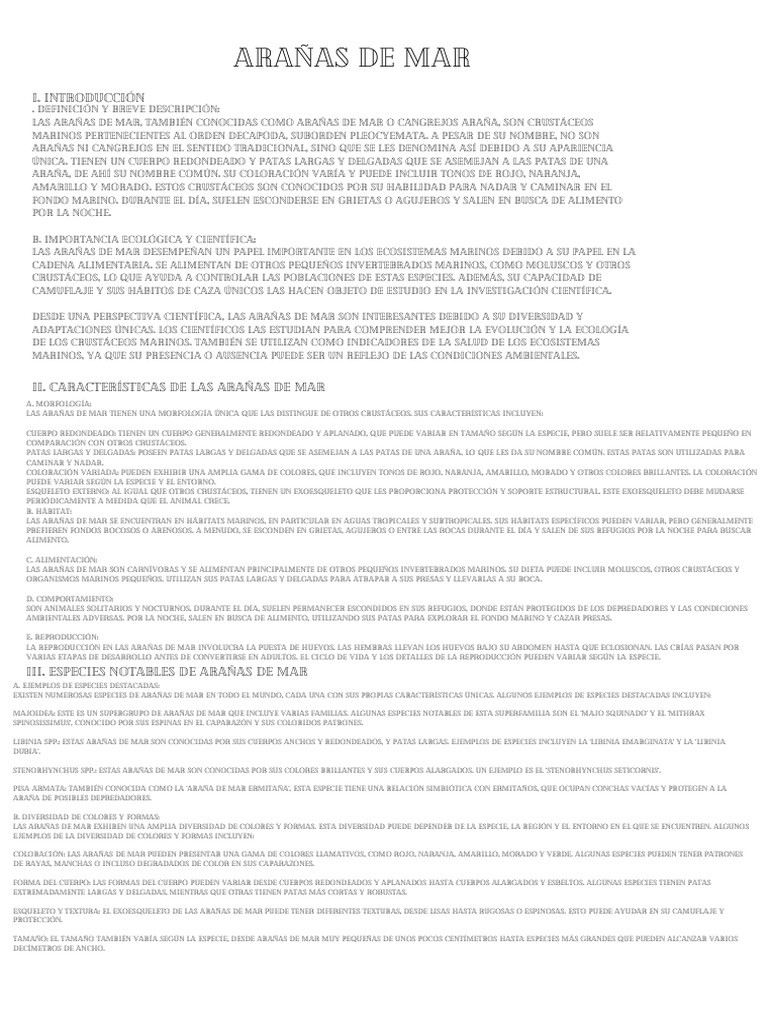 Arañas de Mar: Características y Hábitos | PDF | Depredación | Camuflaje