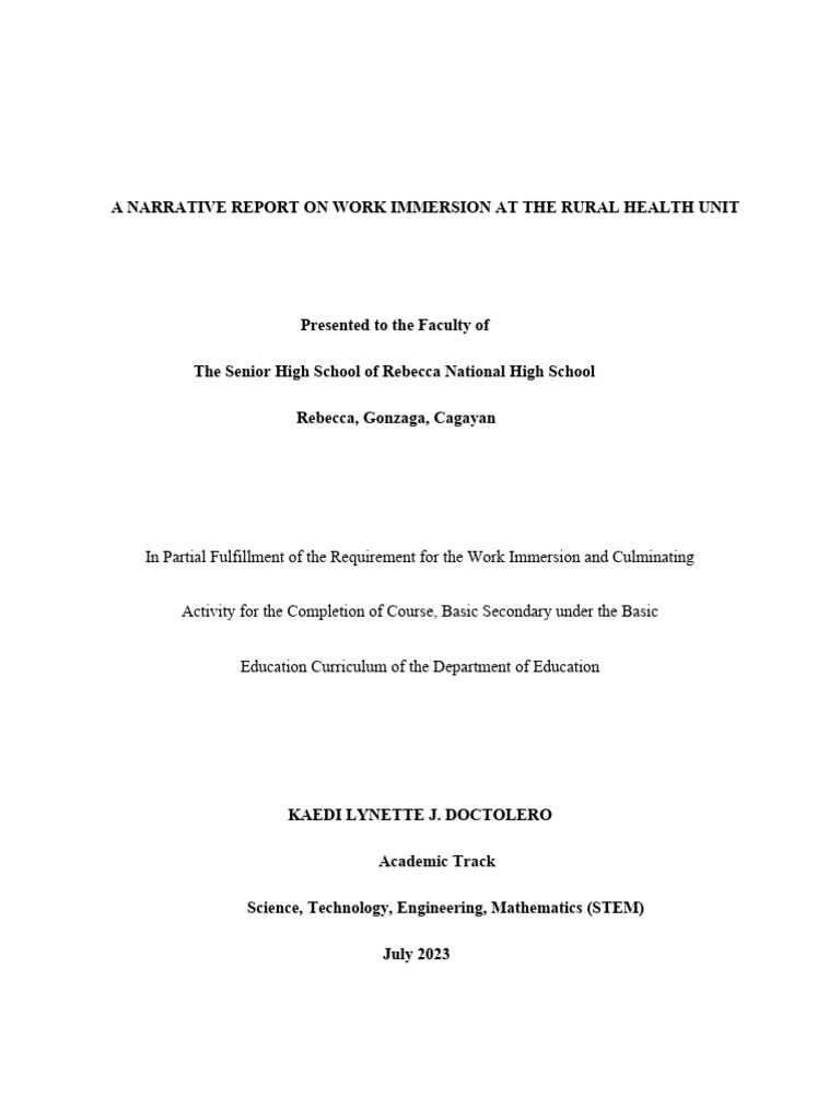 Grade 12 Work Immersion Narrative Report | PDF