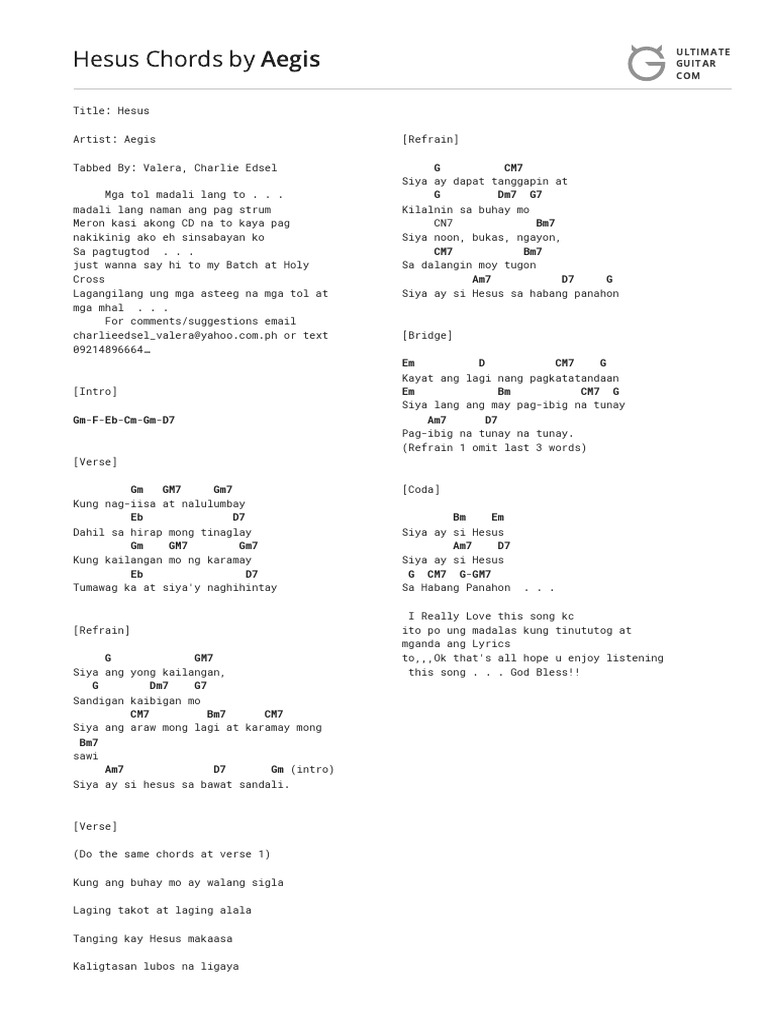 Hesus Chords by Aegistabs at Ultimate Guitar Archive | PDF