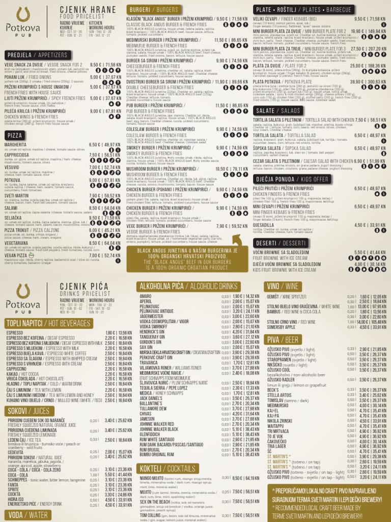 Pub Potkova Cjenik 2023 1 | PDF | Hamburgers | Salad