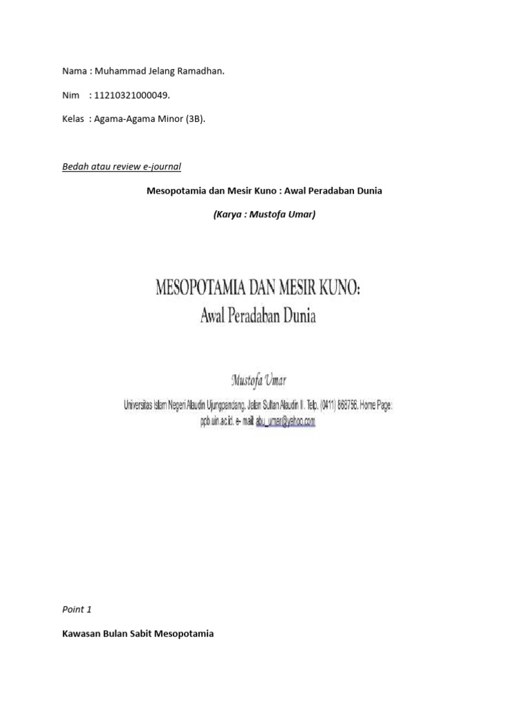 Mesopotamia & Mesir Kuno: Awal Peradaban | PDF