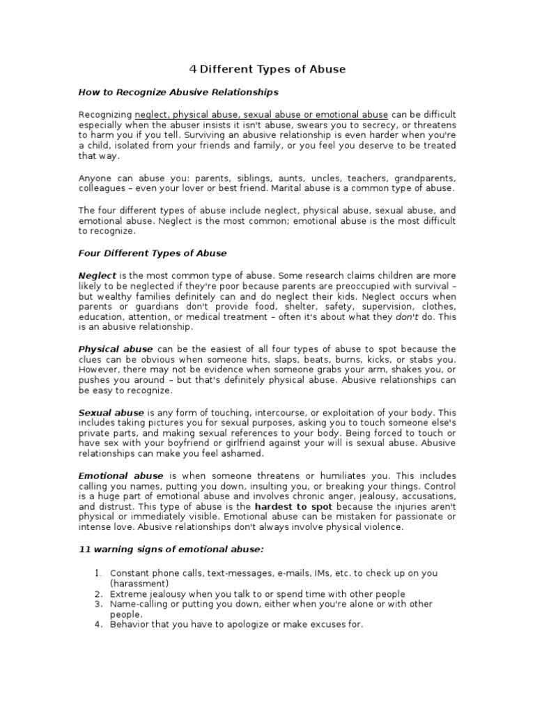 4 Different Types of Abuse | Download Free PDF | Child Abuse ...