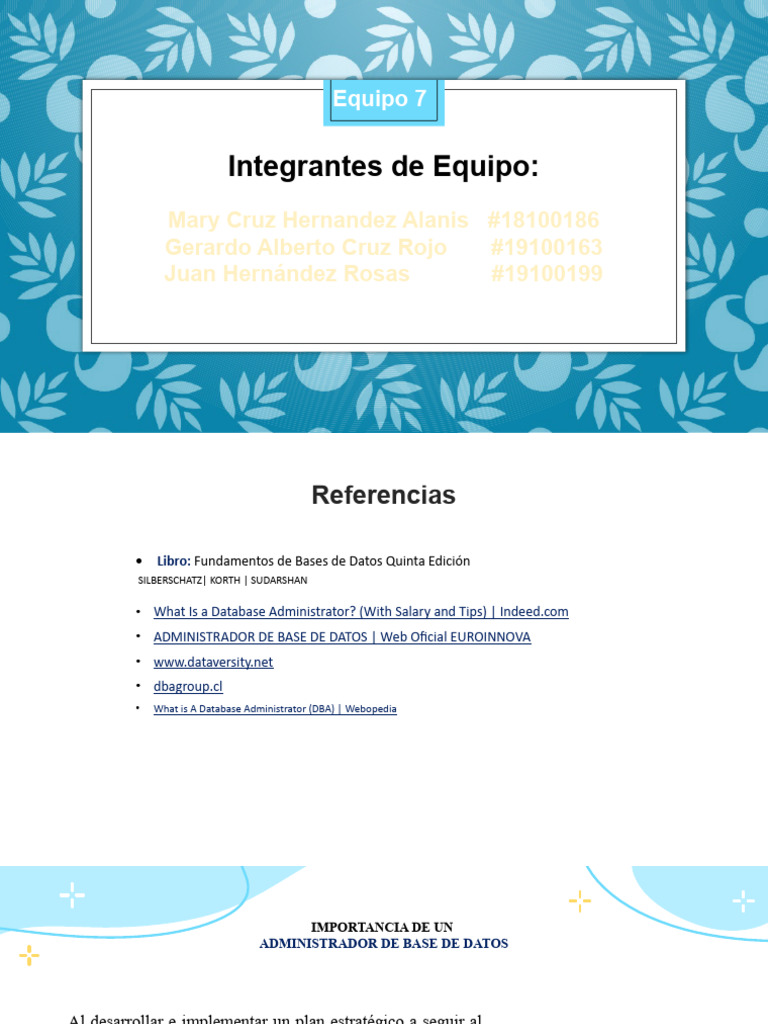 DBA Presentacion | PDF | Bases de datos | Apoyo