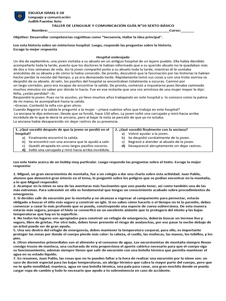 Taller de Lenguaje y Comunicación Guía N11 | PDF | Cámping | Agua