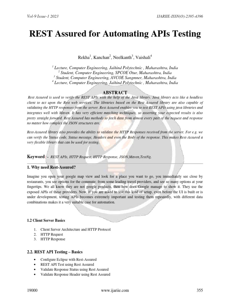 REST Assured For Automating APIs Testing Ijariie19000 | PDF ...