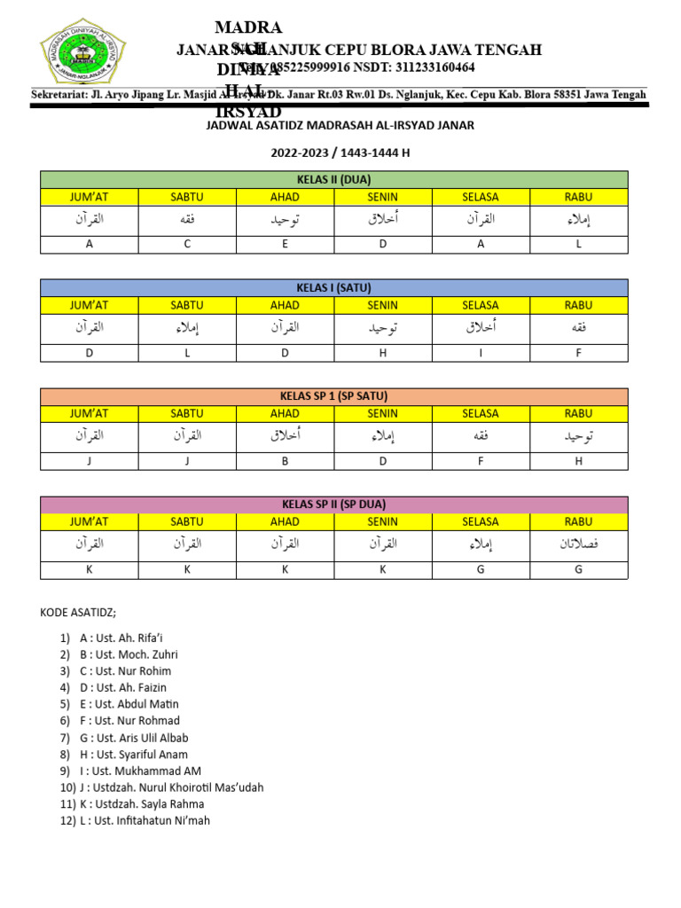 Jadwal Asatidz 22-23 | PDF