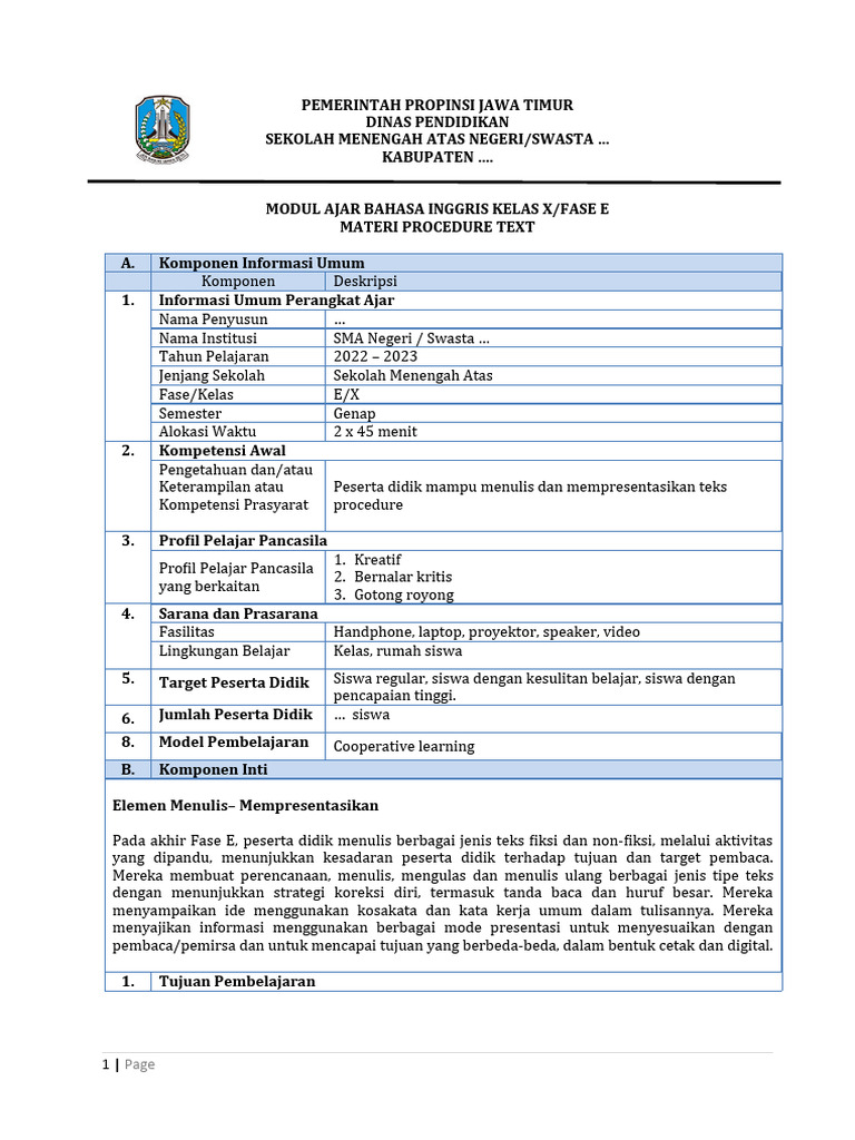 Modul Procedure Text Kelas X | PDF