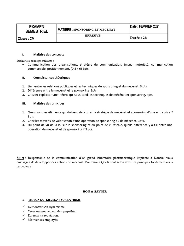 Différences entre mécénat et sponsoring | PDF | la communication ...