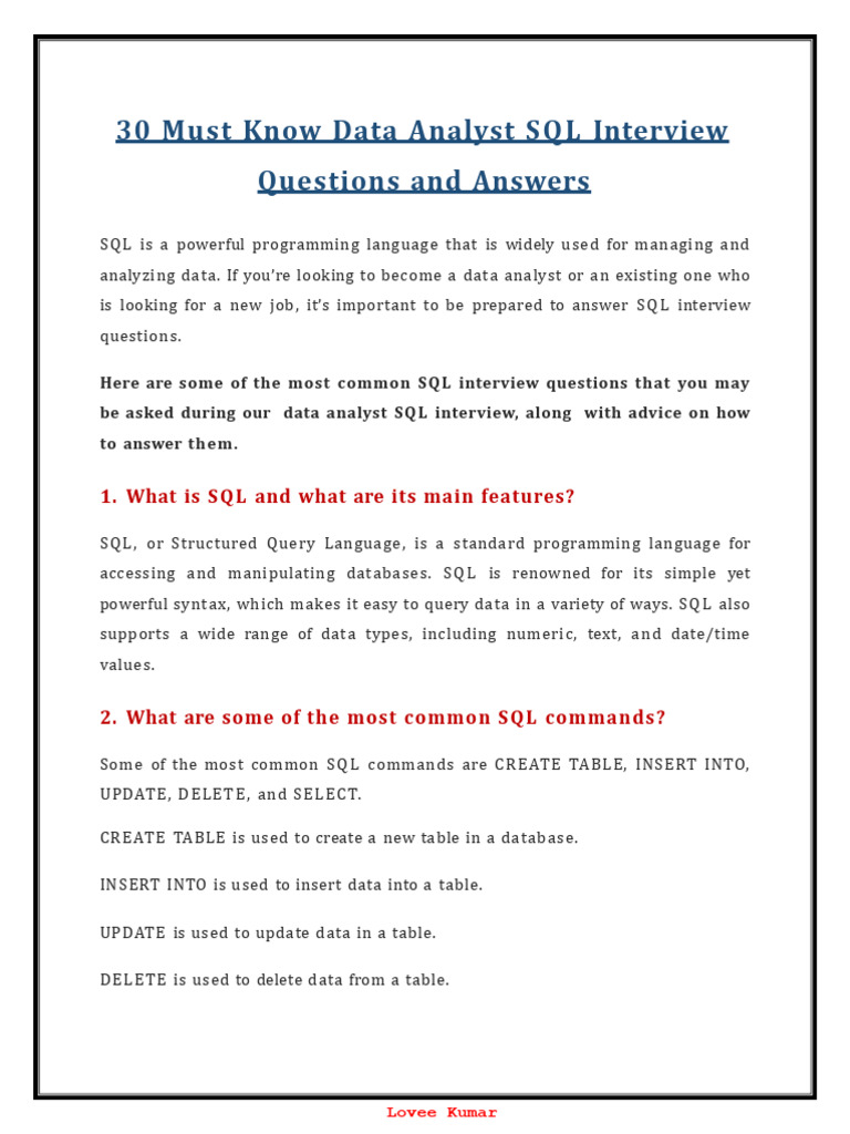 DataAnalyst Interview Questions | PDF | Table (Database) | Database Index