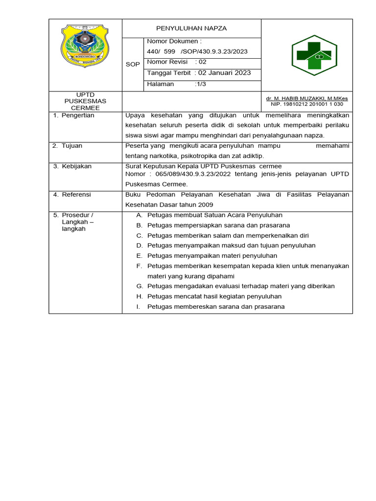 Sop Penyuluhan Napza | PDF