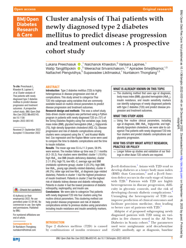 Cluster Analysis of Newly Diagnosed T2DM To Predict Disease Progression ...