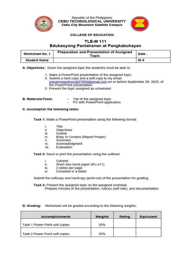 Worksheet 1 Making of PPT GEC TLE M111 | PDF