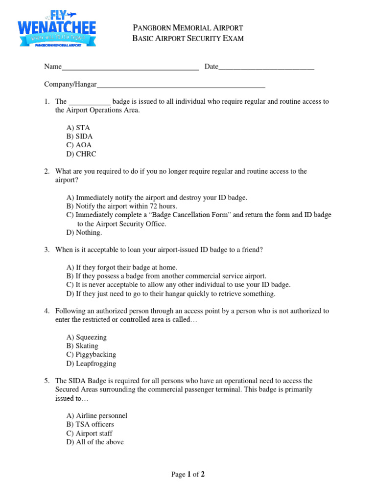 Basic Airport Security Exam 1 | PDF | Airport | Airport Security