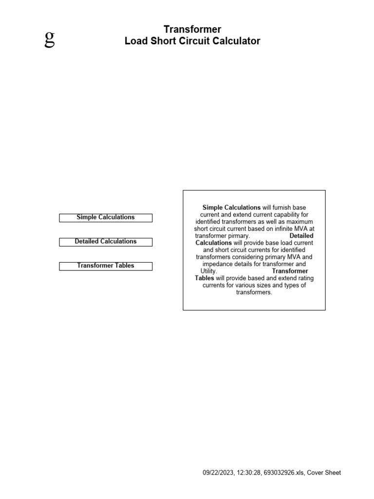 GE Transformer and Short Circuit Calculator | PDF | Transformer ...