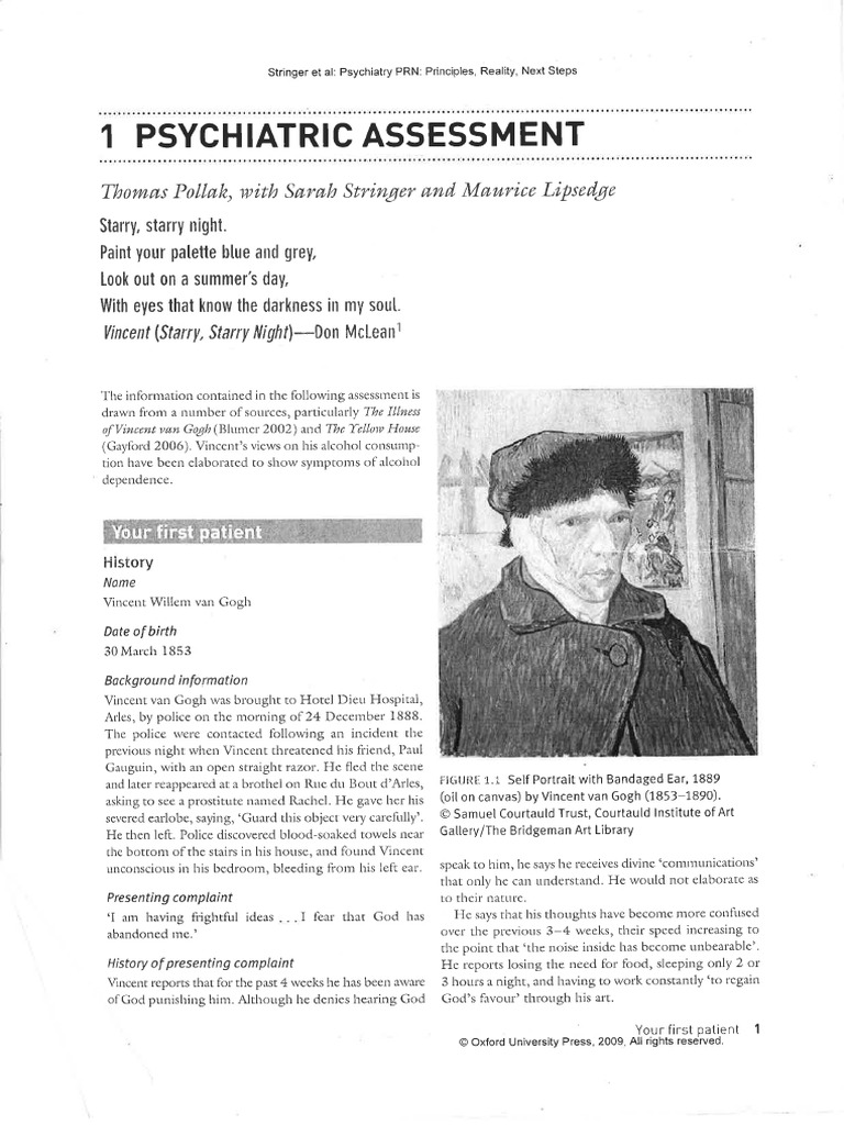 12 - Mental State Examination - Vincent Van Gogh (Stringer Et Al 2009 ...