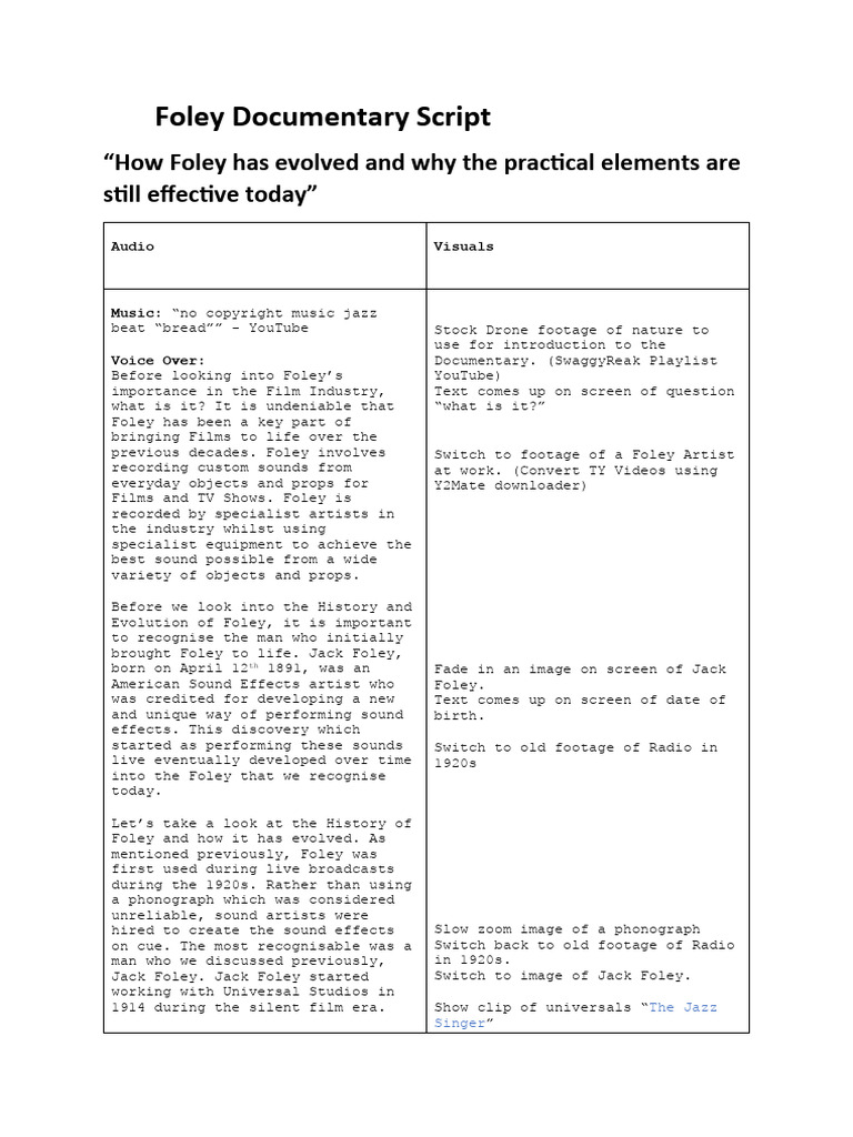 Foley Documentary Script | PDF | Mass Media