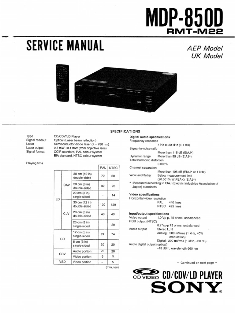 Sony MDP-850D - Service Manual | PDF