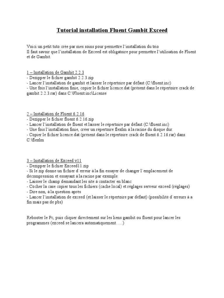 Tutorial Installation Fluent Gambit Exceed | PDF