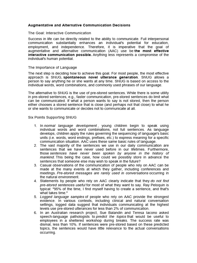 Augmentative and Alternative Communication Decisions | PDF