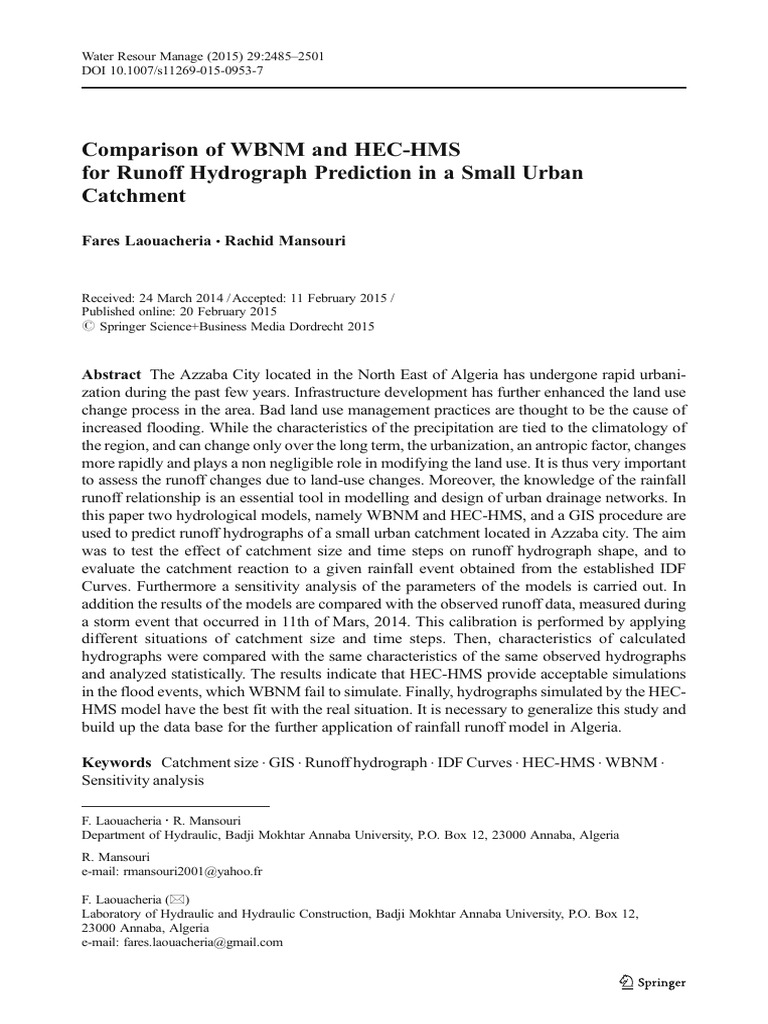Comparison of WBNM and HEC-HMS For Runoff Hydrograph Prediction in A ...