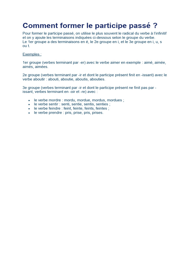 Comment Former Le Participe Passé | PDF