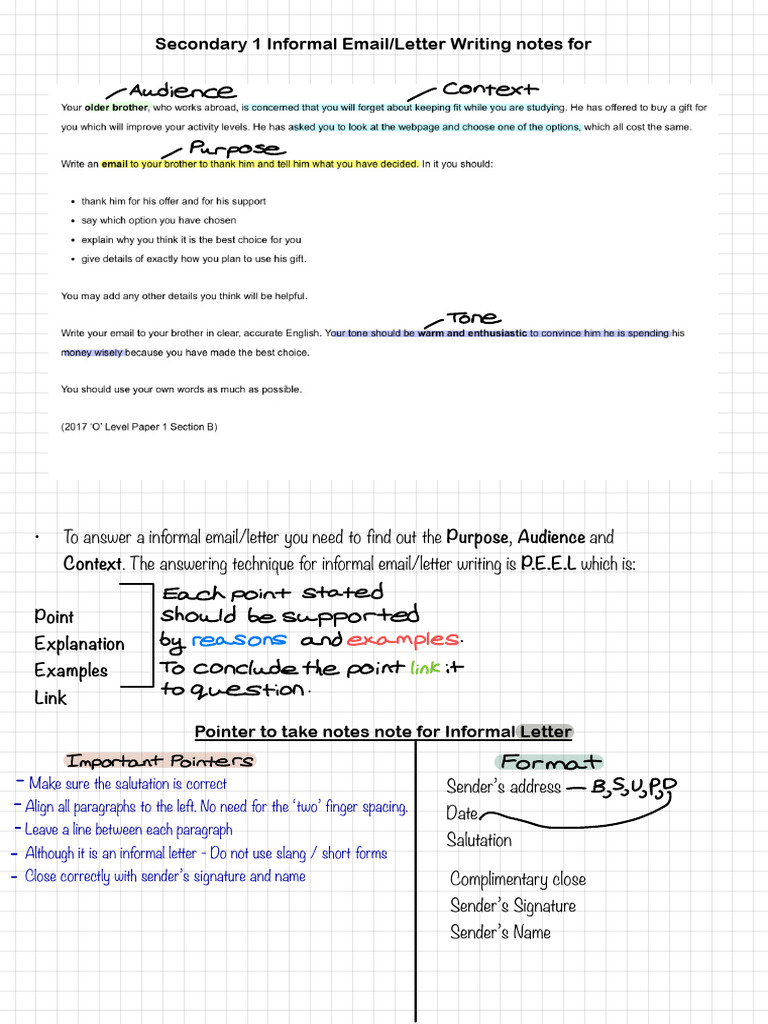 Secondary 1 Informal Email - Letter Writing Notes | PDF | Human ...