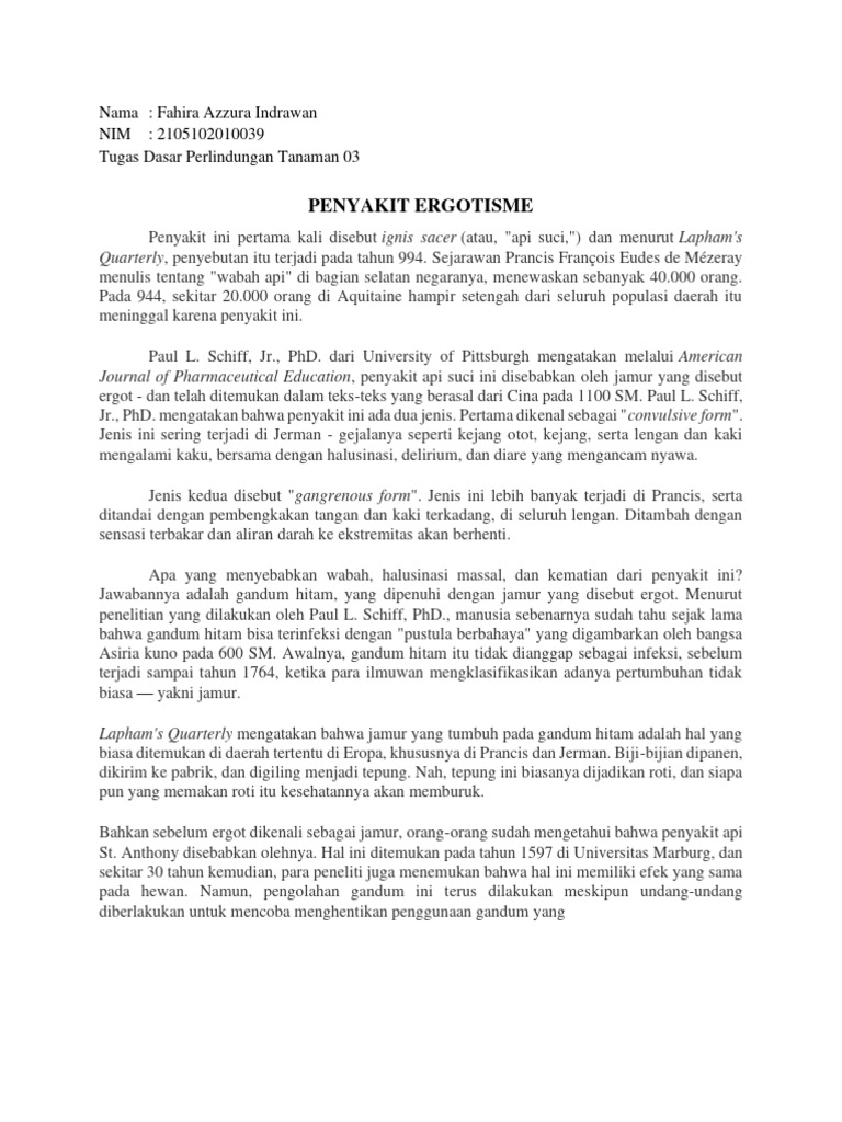 Penyakit Ergotisme: Sejarah dan Dampaknya | PDF