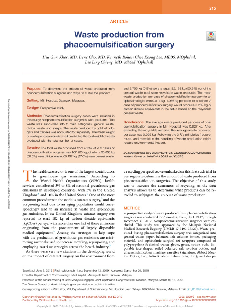 Waste Production From Phacoemulsification Surgery - 2019 | PDF | Waste ...