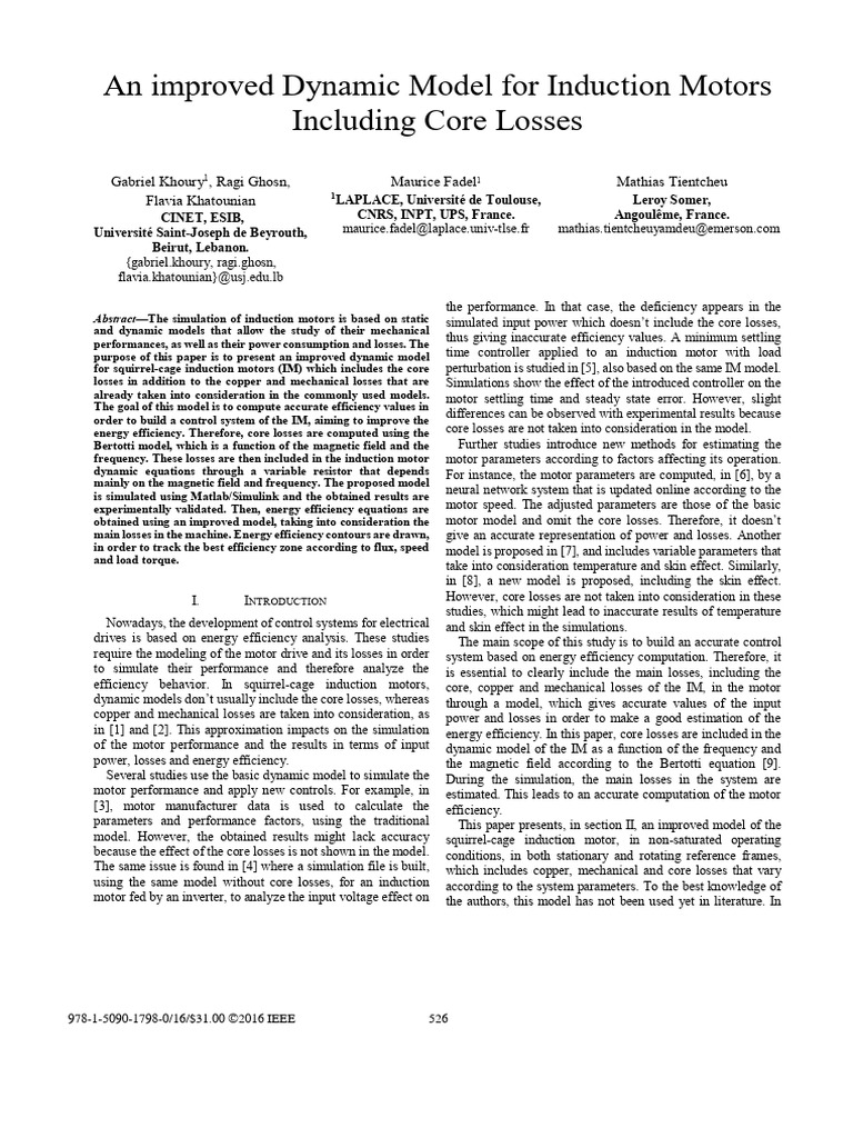 An Improved Dynamic Model For Induction Motors With Rfe | PDF | Electric Motor | Electromagnetic ...