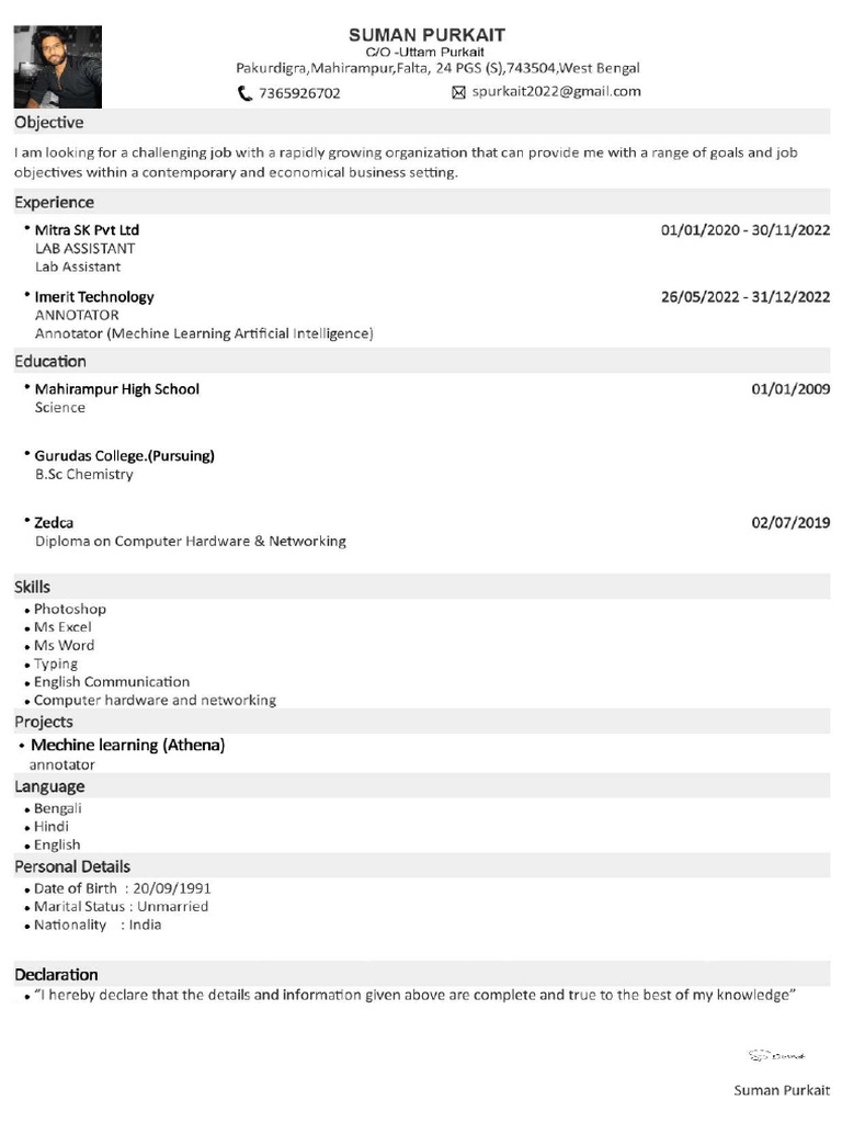 Resume Suman Purkait | PDF