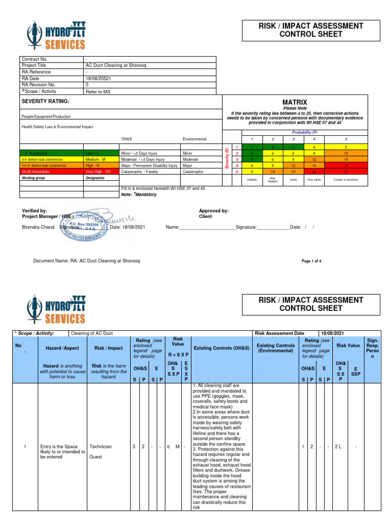 Risk / Impact Assessment Control Sheet: Matrix | Download Free PDF ...