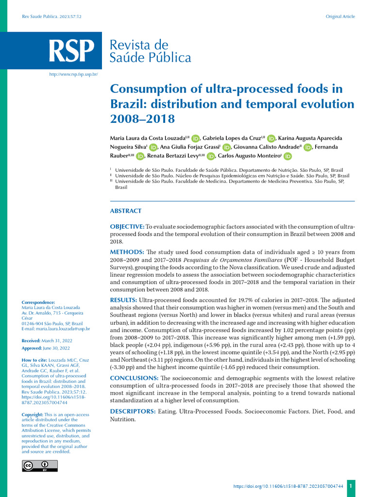 Consumption of Ultra-Processed Foods in | PDF | Drink | Nutrition