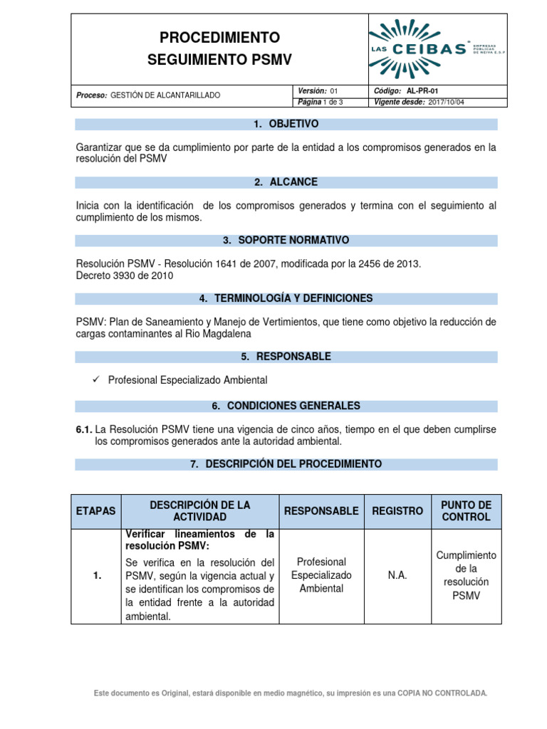 Procedimiento Seguimiento PSMV EPN | PDF