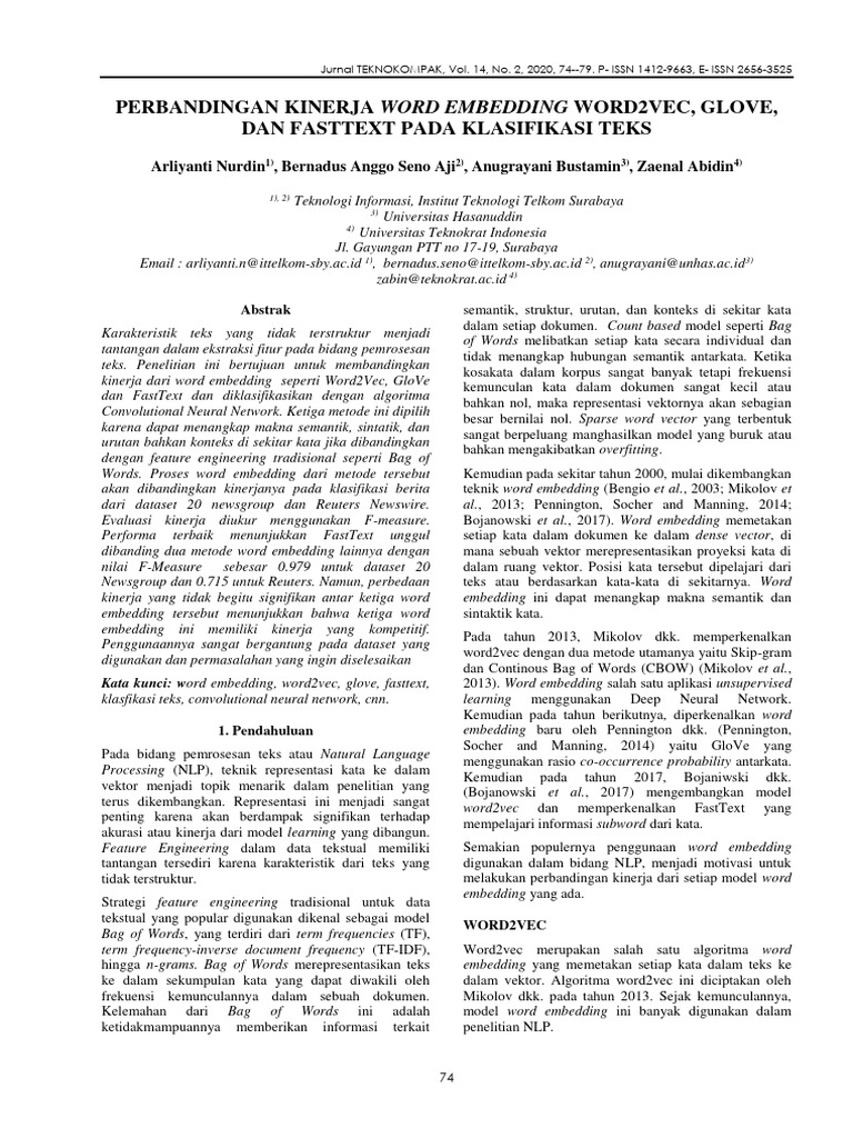 Perbandingan Kinerja Word Embedding Word2Vec, Glove, Dan Fasttext Pada Klasifikasi Teks | PDF ...