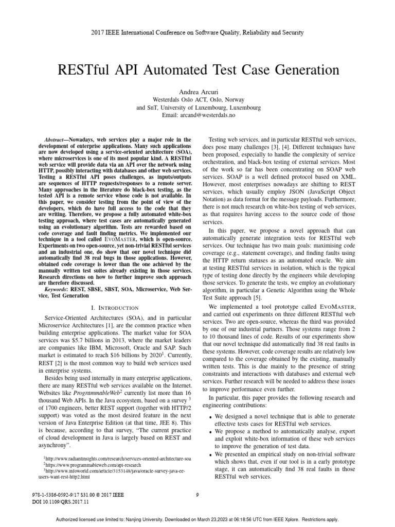 RESTful API Automated Test Case Generation | PDF | Web Service ...