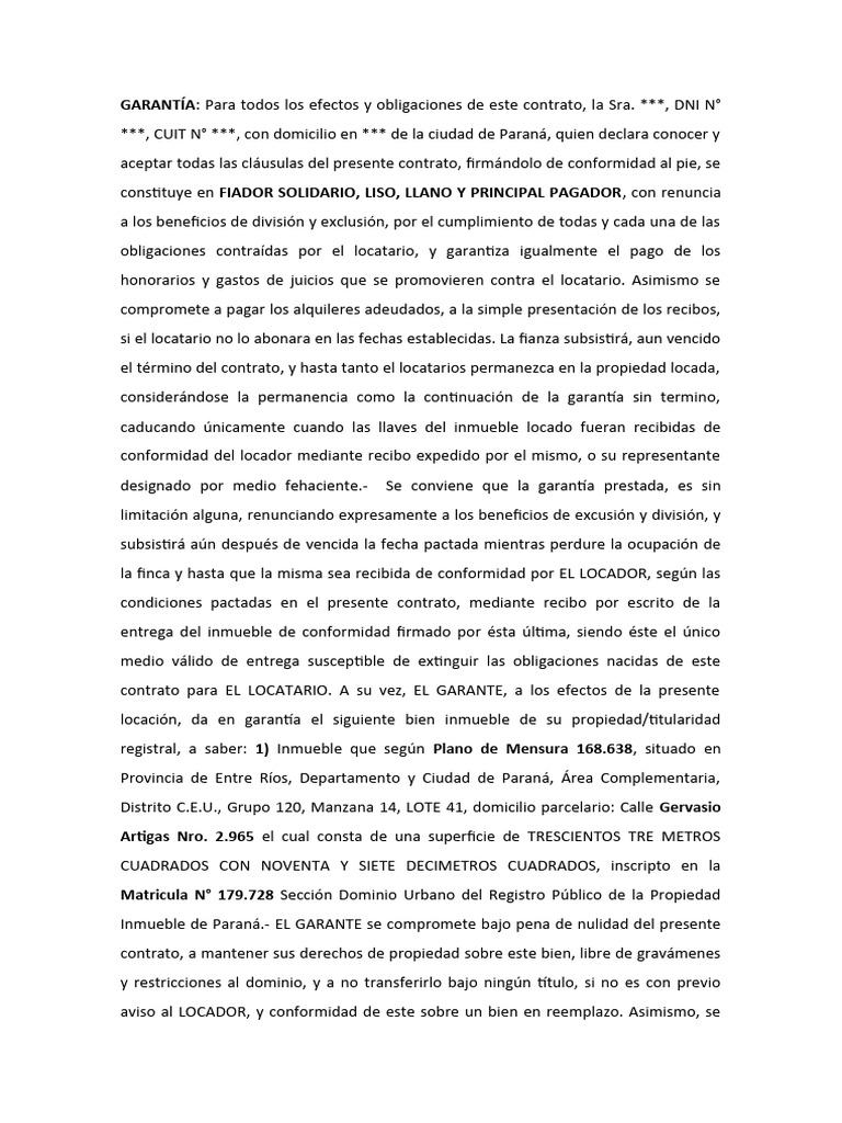 0 - Garantía Propietaria - Clausula Tipo | PDF | Derecho civil (sistema ...