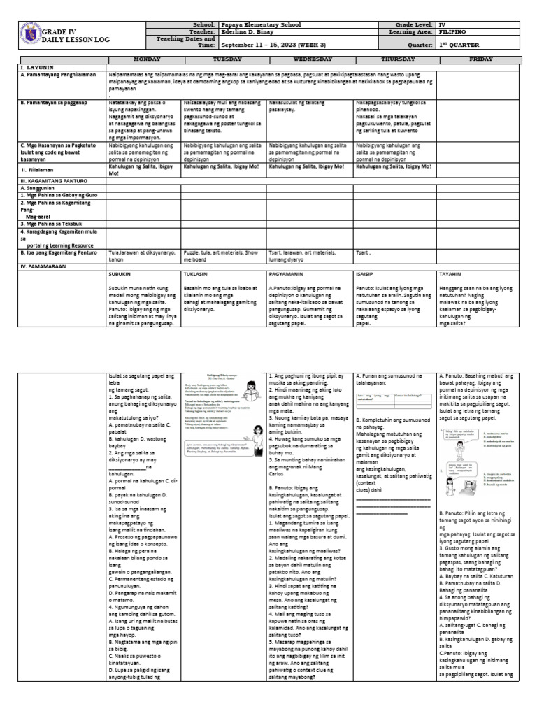 DLL Filipino 4 q1 w3 | PDF DLL Filipino 4 q1 w3 | PDF