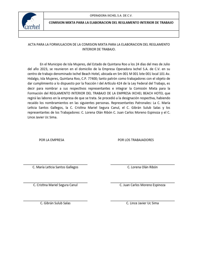 Acta de Formulacion, Comision Mixta y Constancia de Conocimiento Del ...