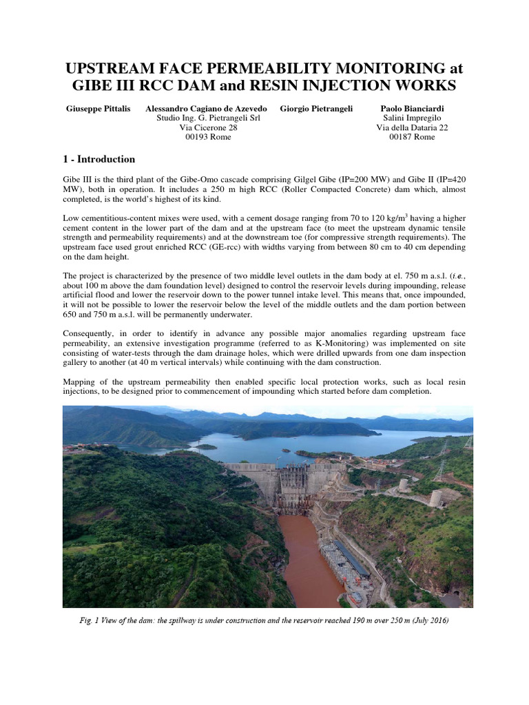 940 U S Face Permeability Monitoring For Gibe III RCC Dam and Resin ...