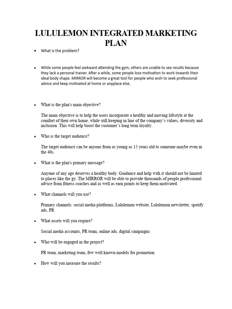LULULEMON INTEGRATED MARKETING PLAN Revised | PDF