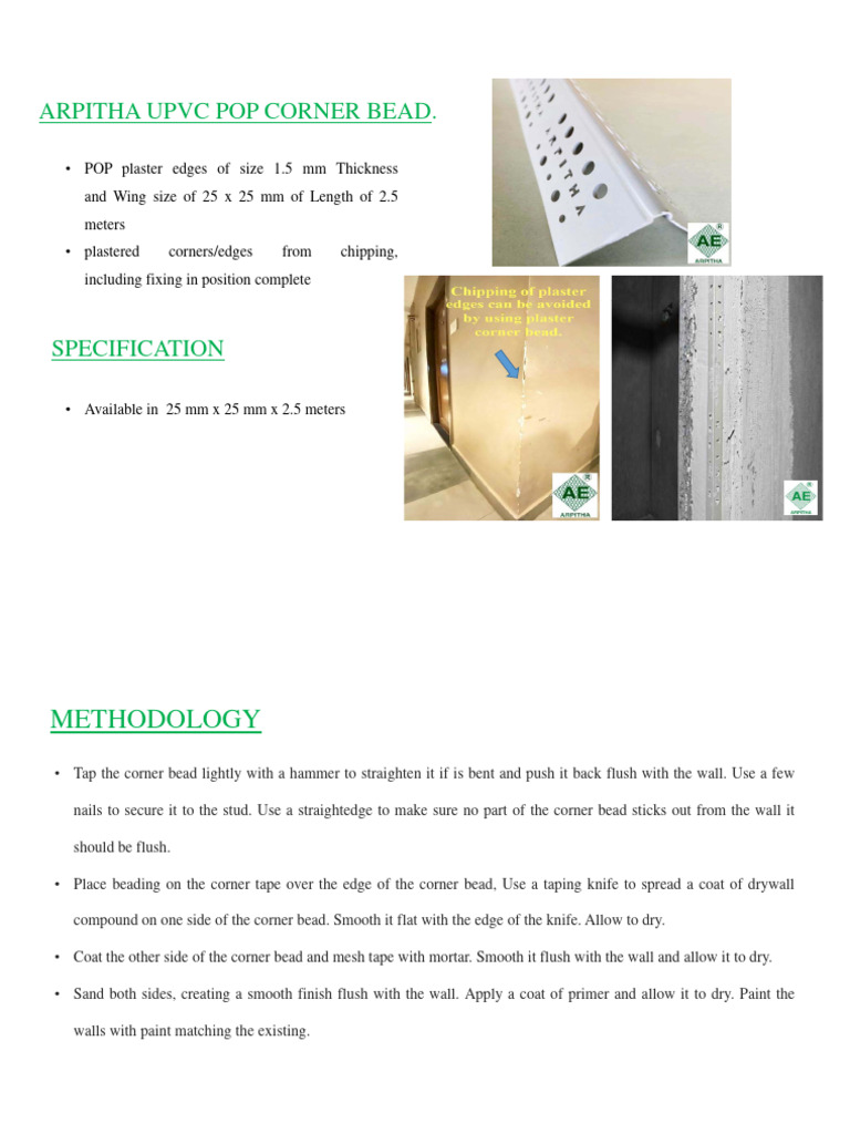UPVC POP Corner Bead Specifications | PDF