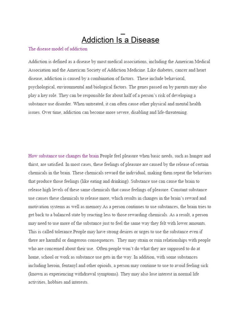 Addiction Is A Disease | PDF | Substance Use Disorder | Reward System