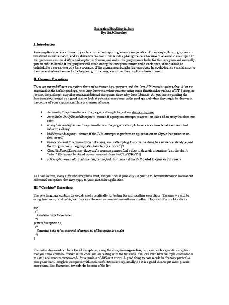 Exception Handling Pdf Java Programming Language String 7125