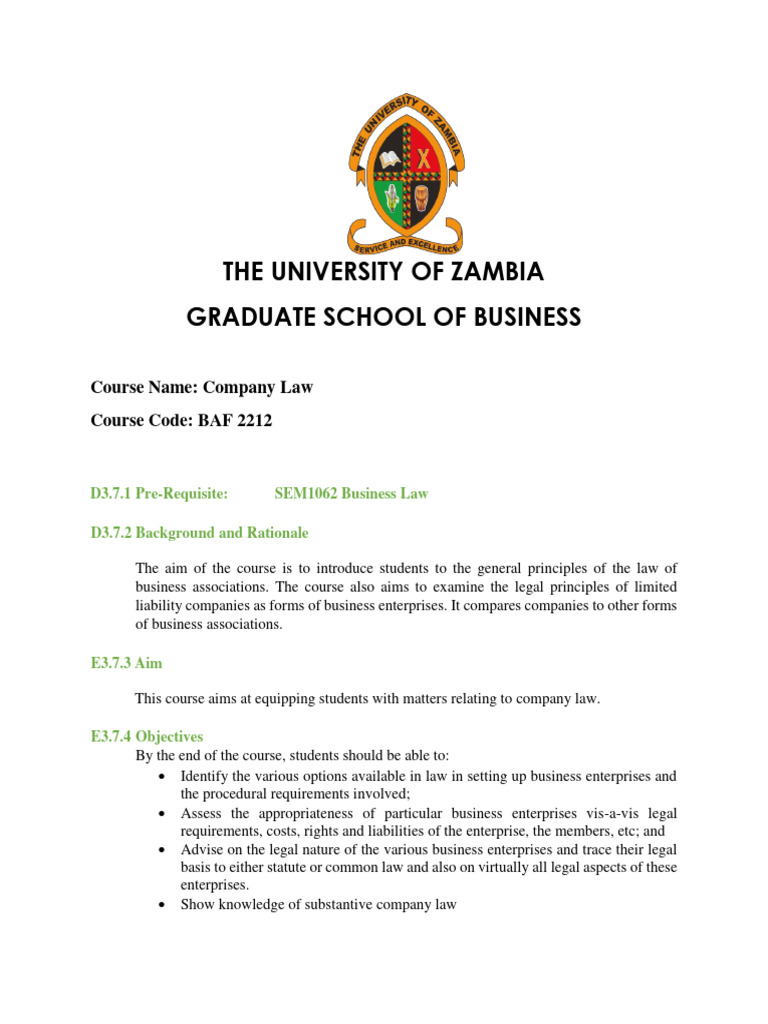 Company Law Course Outline - 1 | PDF | Business | Corporations